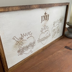 Holy Family Hearts Wood Sign – Catholic Home Decor – Laser Engraved ...
