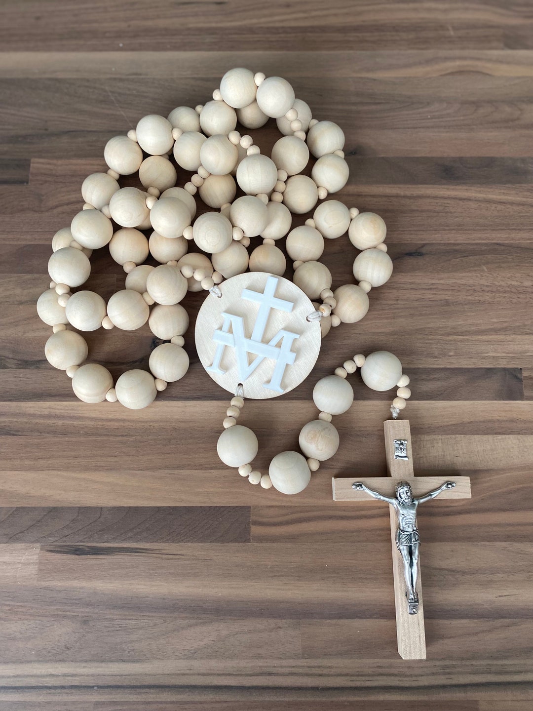 Large Wall Rosary - Wooden Bead Rosary - Natural Wooden Bead Wall ...