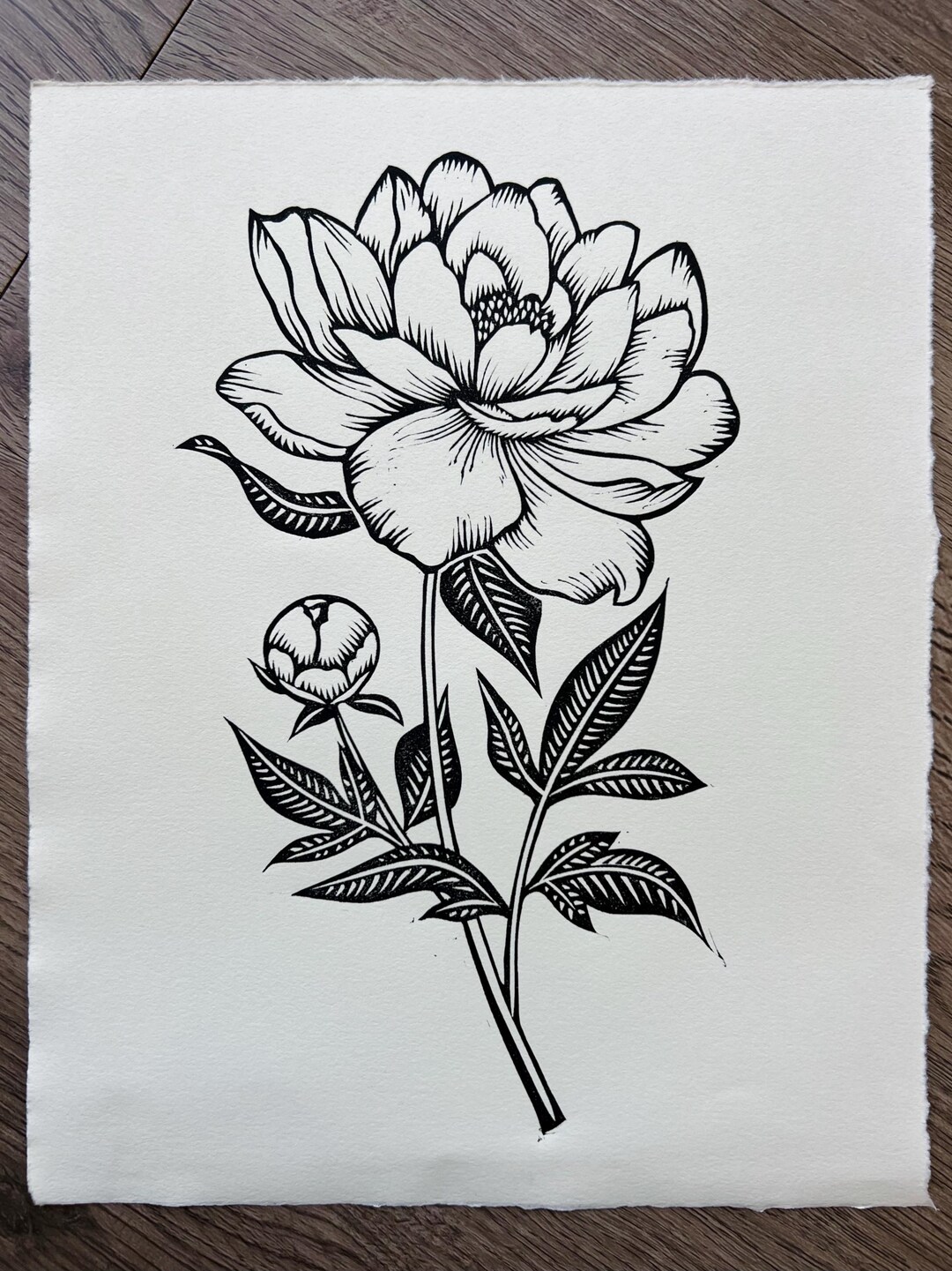 Peony • Original Linocut Block Print • Hand Carved & Hand Printed ...