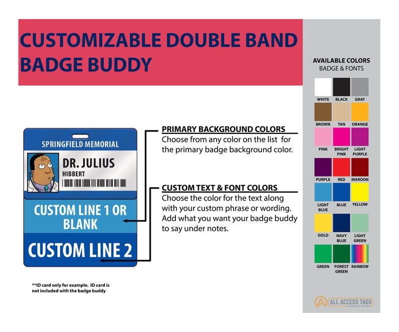 DOUBLE LONG Custom Badge Buddy Plastic Card Color and Text - Etsy