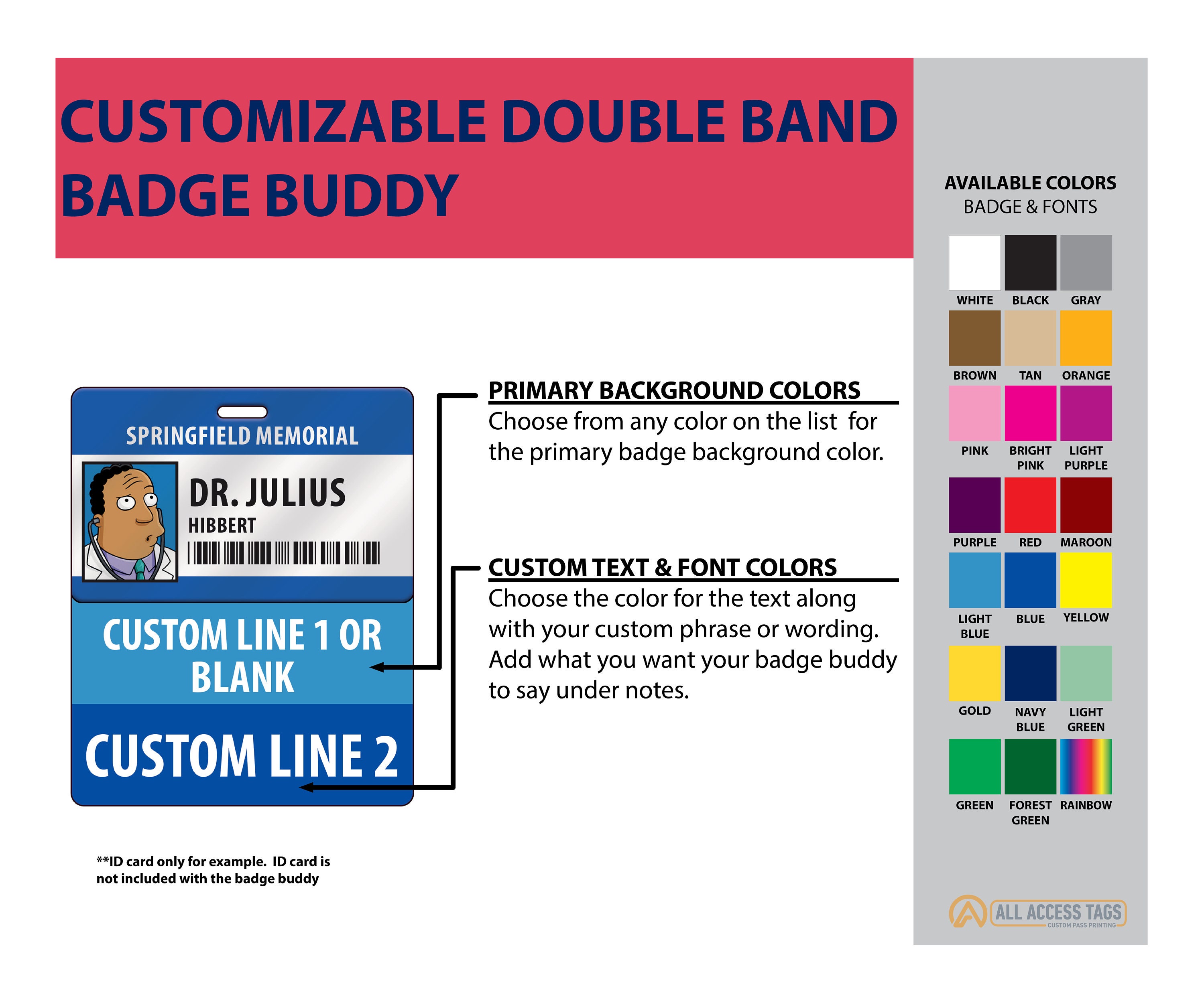 DOUBLE LONG Custom Badge Buddy Plastic Card Color and Text - Etsy