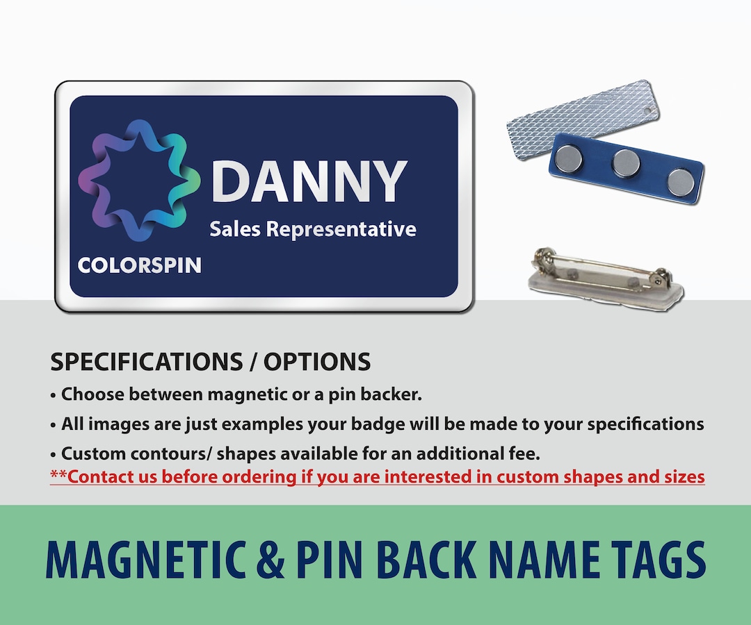 Customizable Magnetic or Pin Back Plastic Full Color Name Tags - 1.875 ...