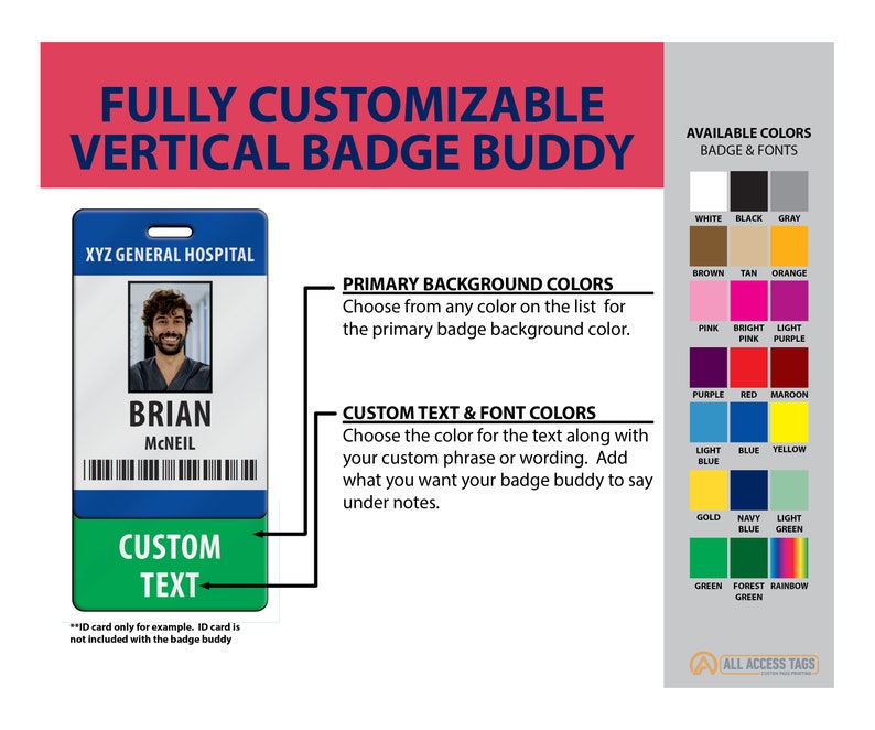 Customized Vertical Badge Buddy Badge Color and Custom Text | Etsy Customized Vertical Badge Buddy Badge Color and Custom Text | Etsy