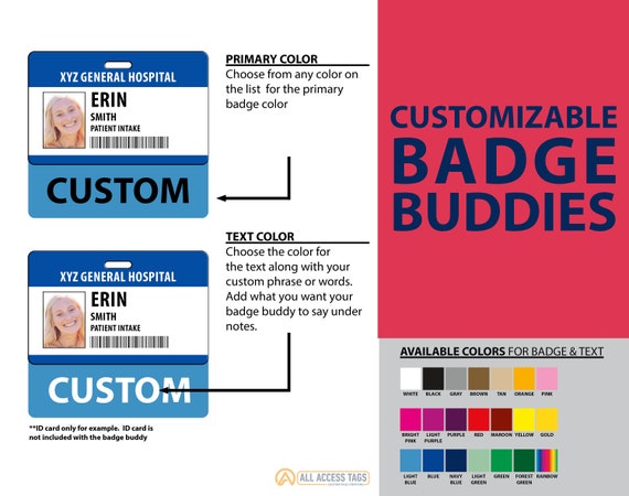 Custom Badge Buddy Plastic Card Color and Text Customizable - Etsy