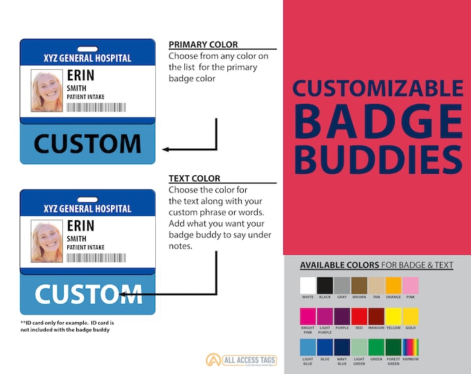 Custom Badge Buddy Plastic Card Color and Text Customizable - Etsy