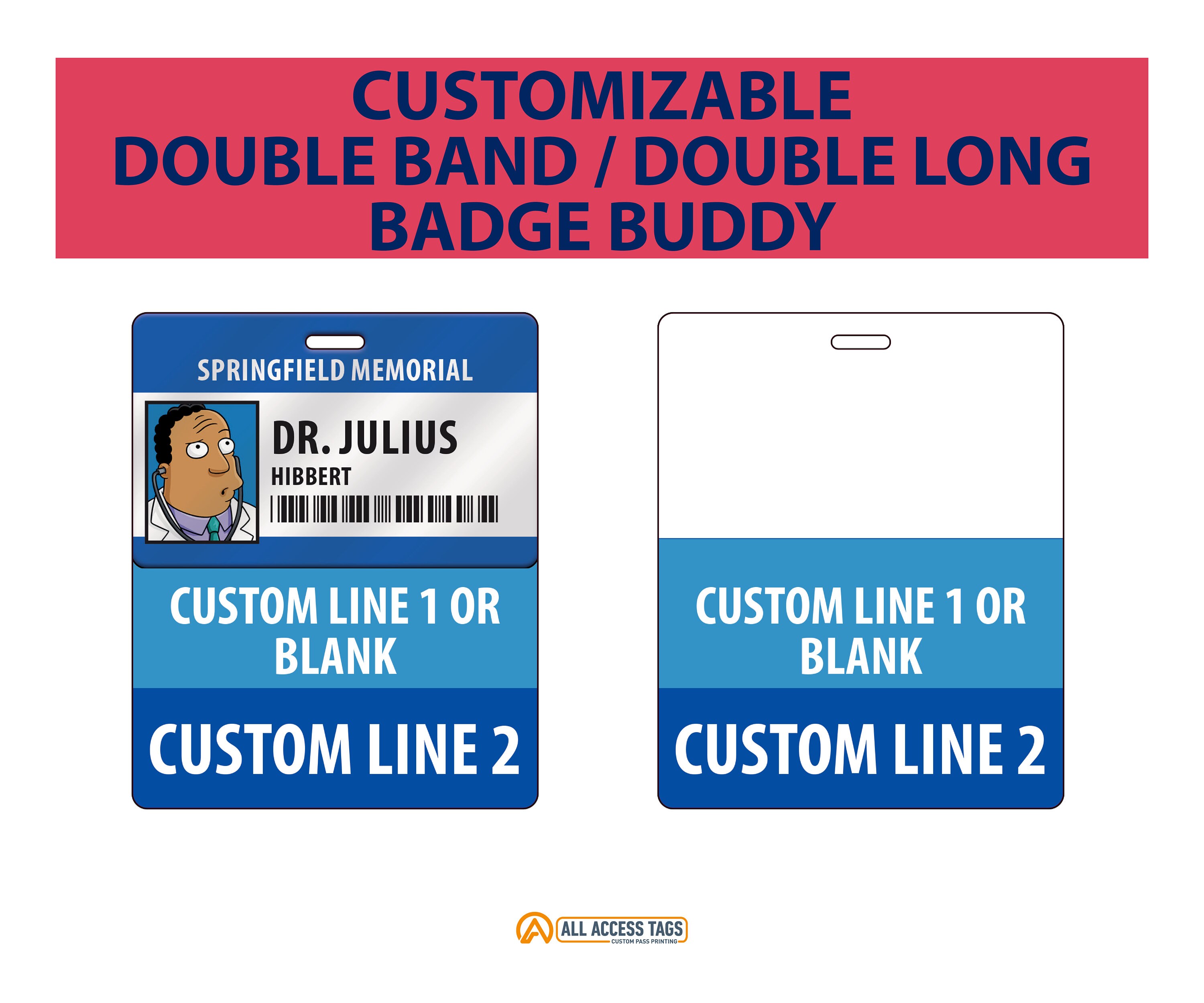 DOUBLE LONG Custom Badge Buddy Plastic Card Color and Text - Etsy