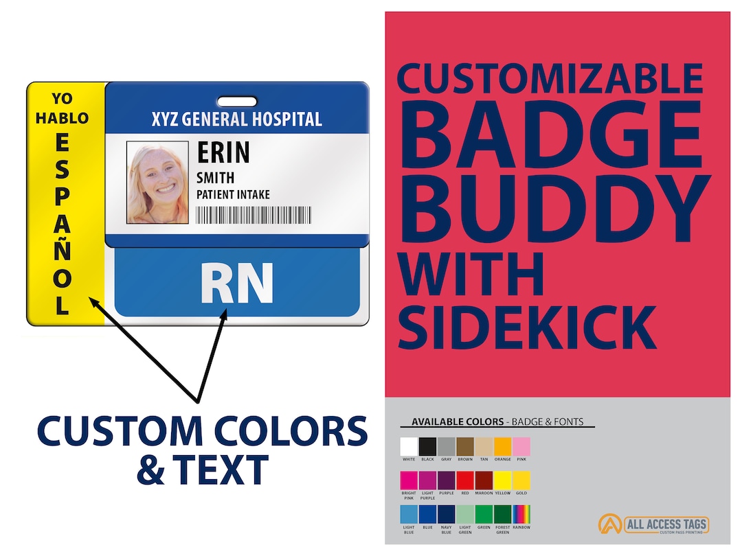 Custom Badge Buddy With Sidekick - Plastic Card Color and Text ...