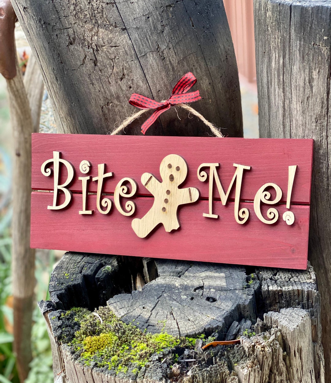 Gingerbread Man, Bite Me Christmas Sign, Farmhouse Sign, Christmas Gift ...