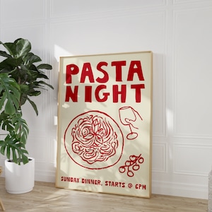 Pasta Night Poster - Spaghetti Poster - Food Print - Modern Kitchen ...