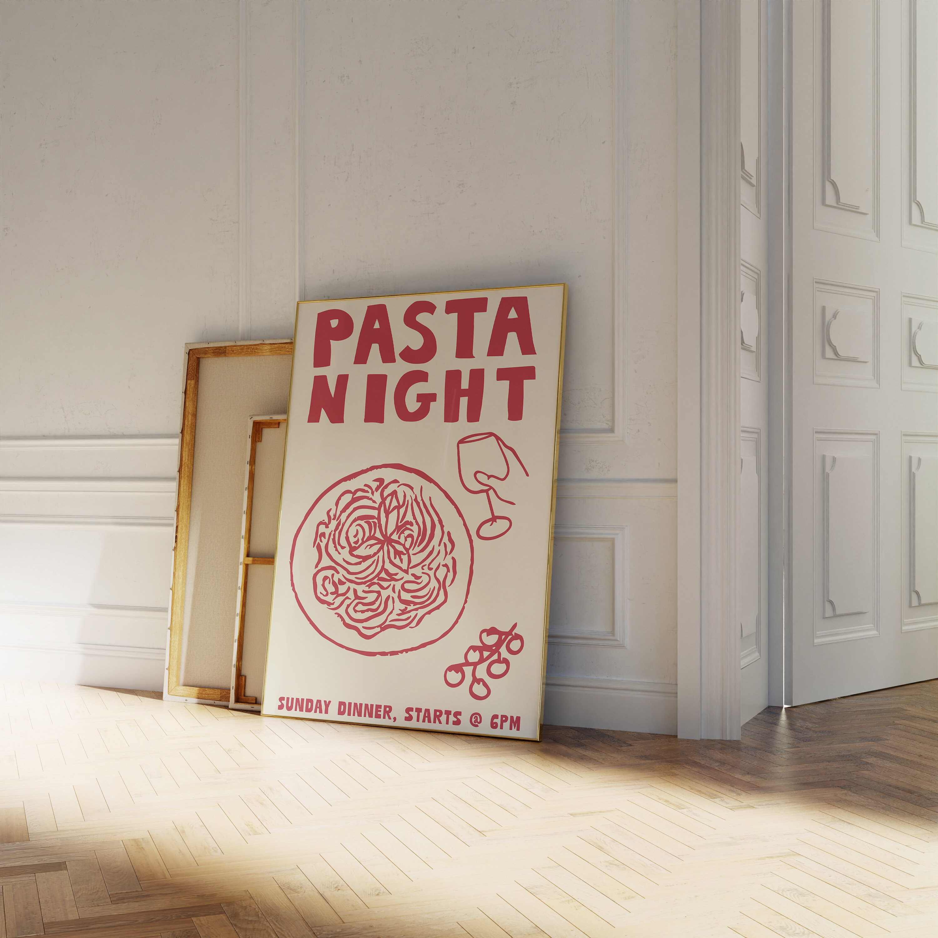 Pasta Night Poster - Spaghetti Poster - Food Print - Modern Kitchen ...