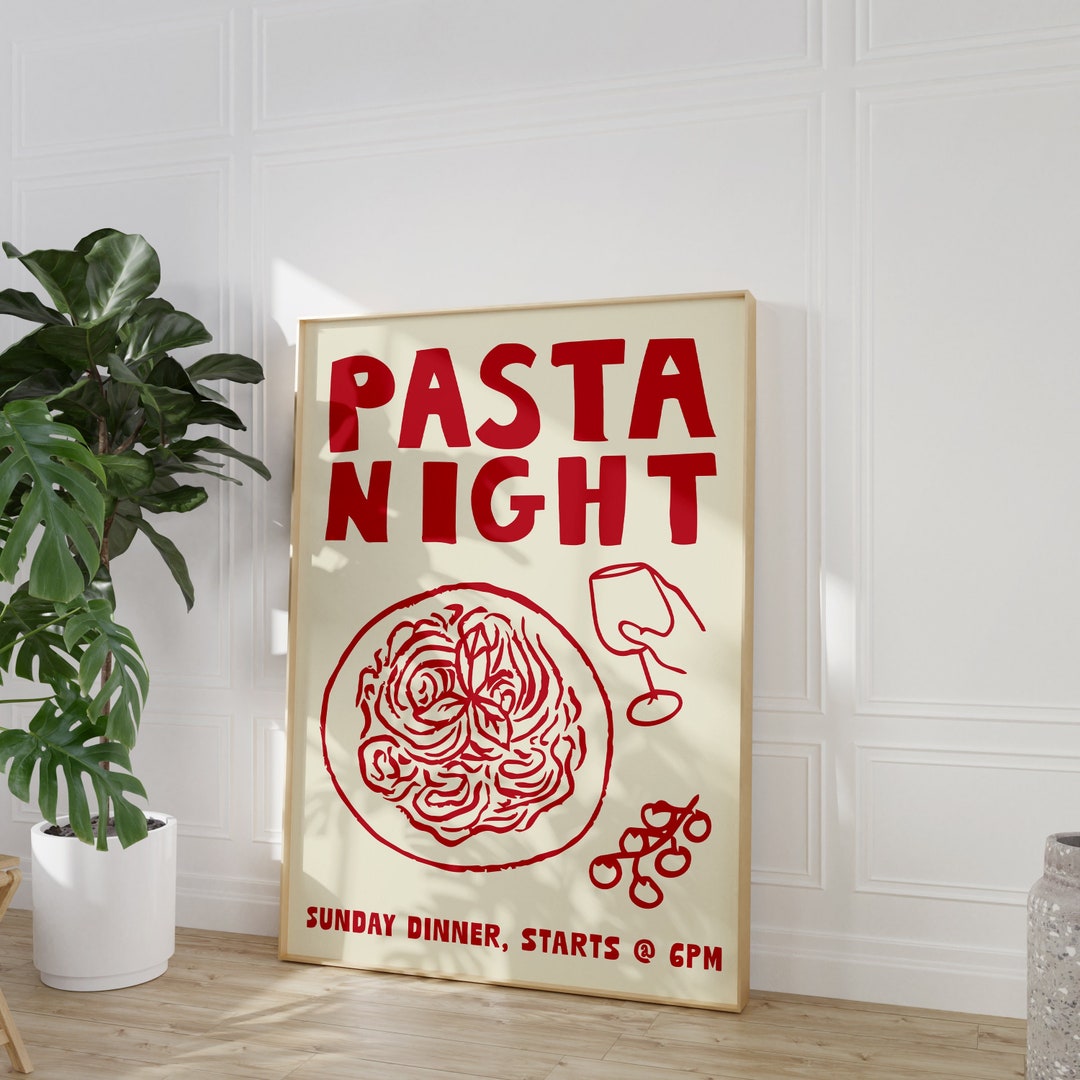 Pasta Night Kitchen Print – Retro Foodie Wall Art (digital Download) - Etsy