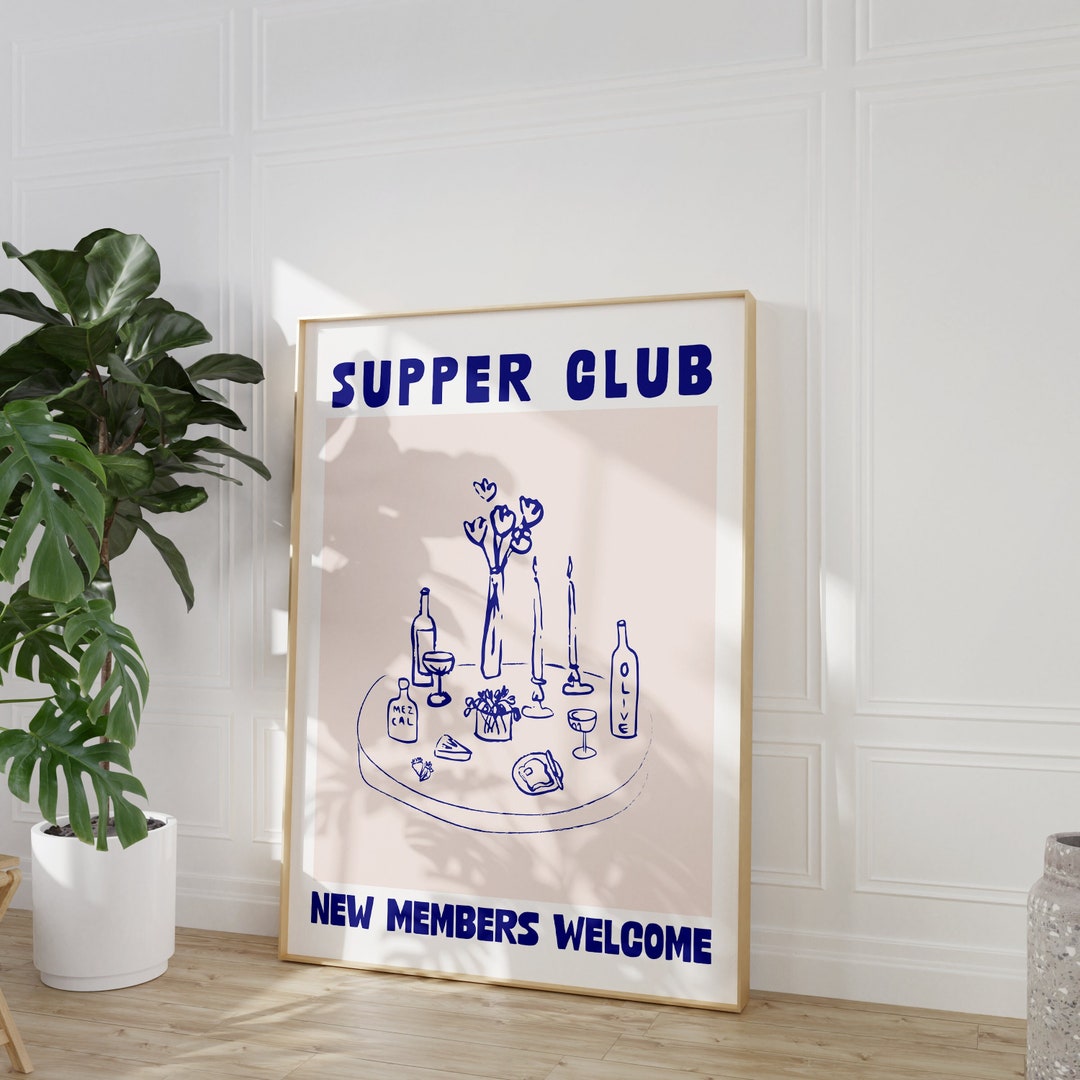 Supper Club New Members Welcome Poster - Modern Kitchen Wall Art- Wine ...