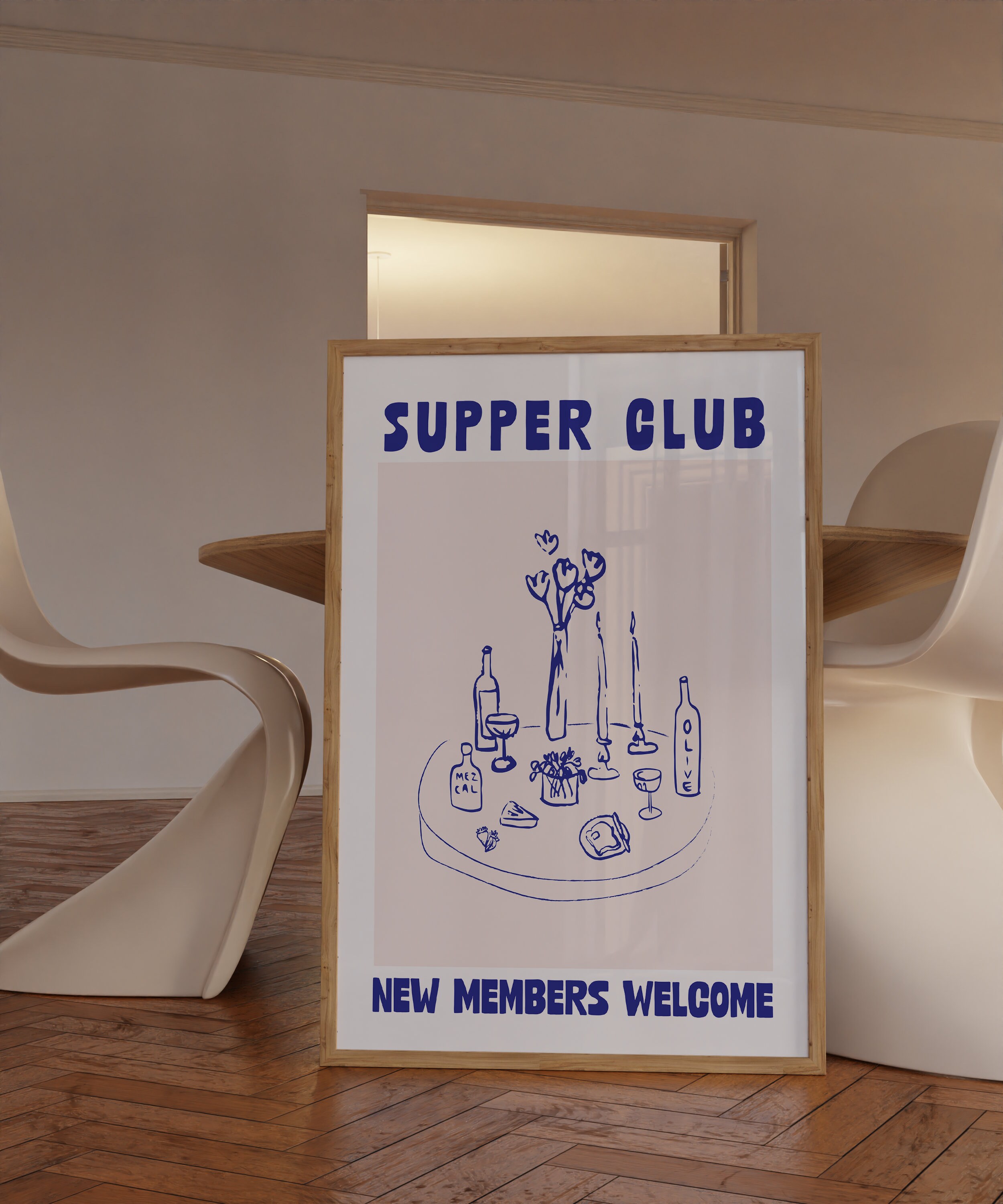Supper Club New Members Welcome Poster Modern Kitchen Wall Art Wine Art ...