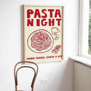 Pasta Night Kitchen Print – Retro Foodie Wall Art (digital Download) - Etsy