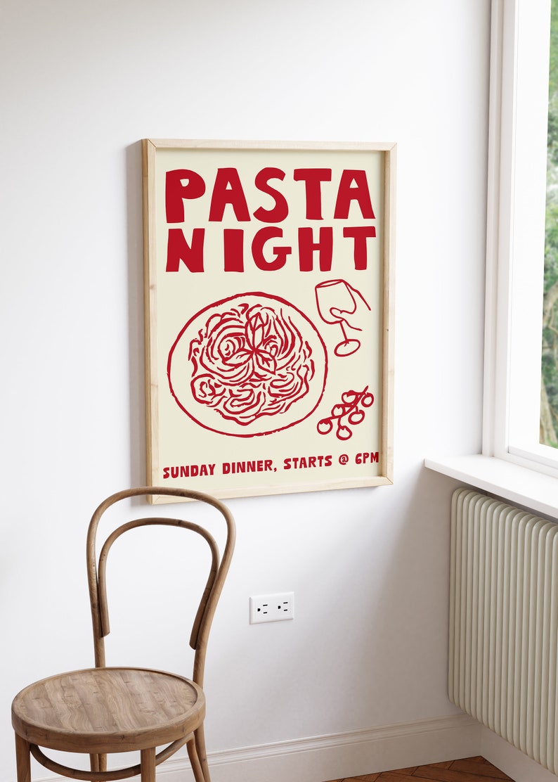 Pasta Night Poster - Spaghetti Poster - Food Print - Modern Kitchen ...