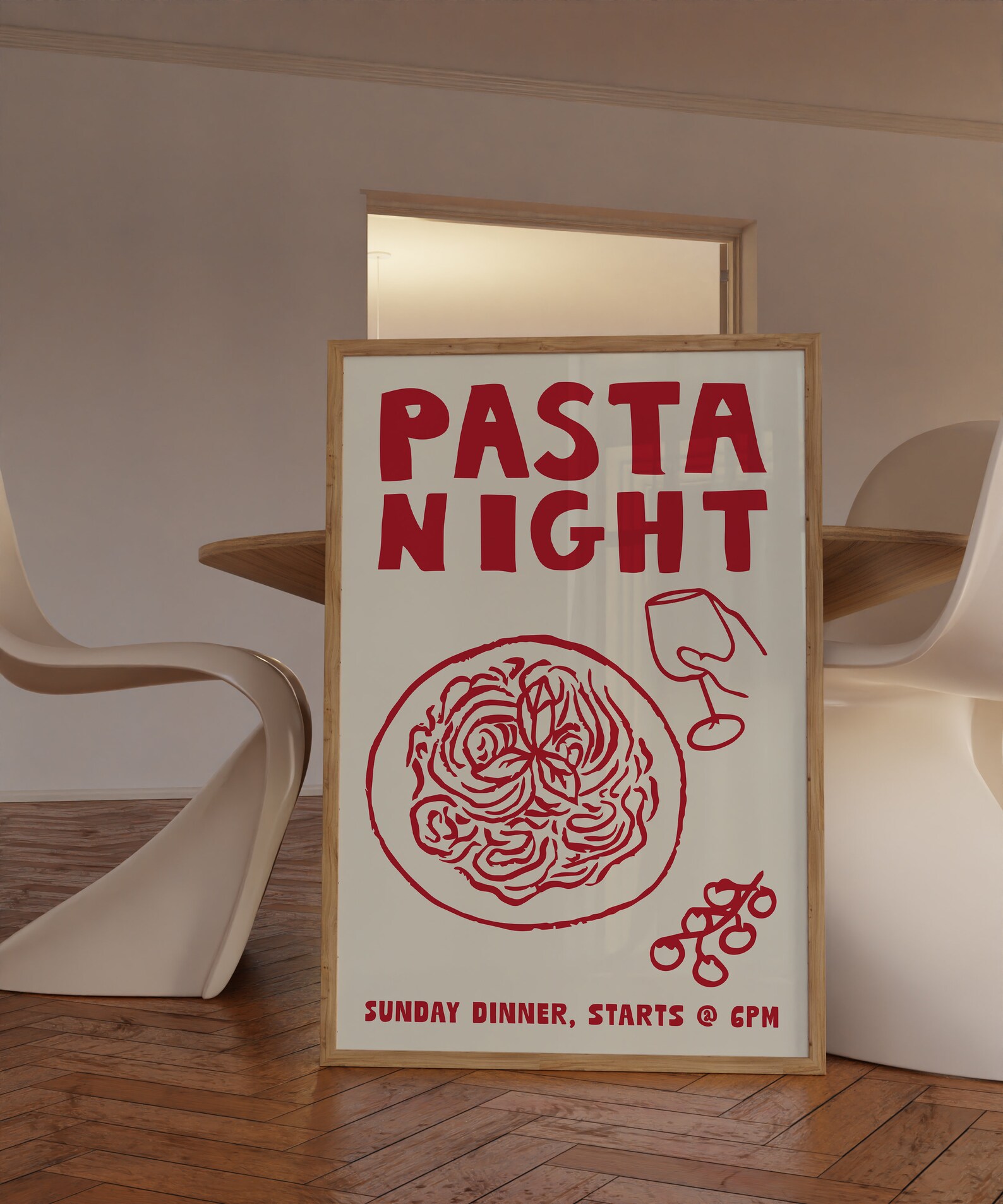 Pasta Night Kitchen Print – Retro Foodie Wall Art (digital Download) - Etsy