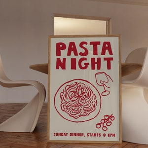 Pasta Night Kitchen Print – Retro Foodie Wall Art (digital Download) - Etsy