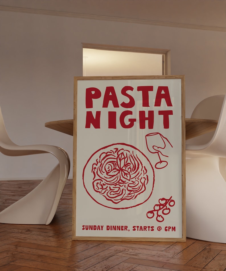 Pasta Night Kitchen Print – Retro Foodie Wall Art (digital Download) - Etsy