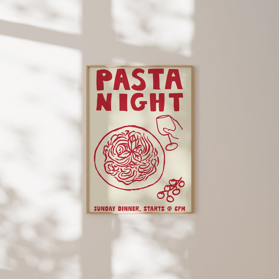 Pasta Night Poster - Spaghetti Poster - Food Print - Modern Kitchen ...
