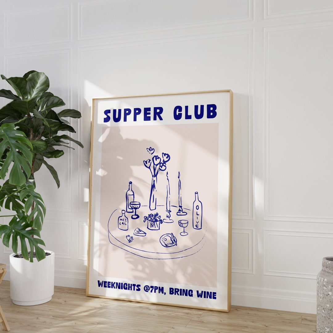 Supper Club Poster - Modern Kitchen Wall Art- Wine Art- Vintage Food ...