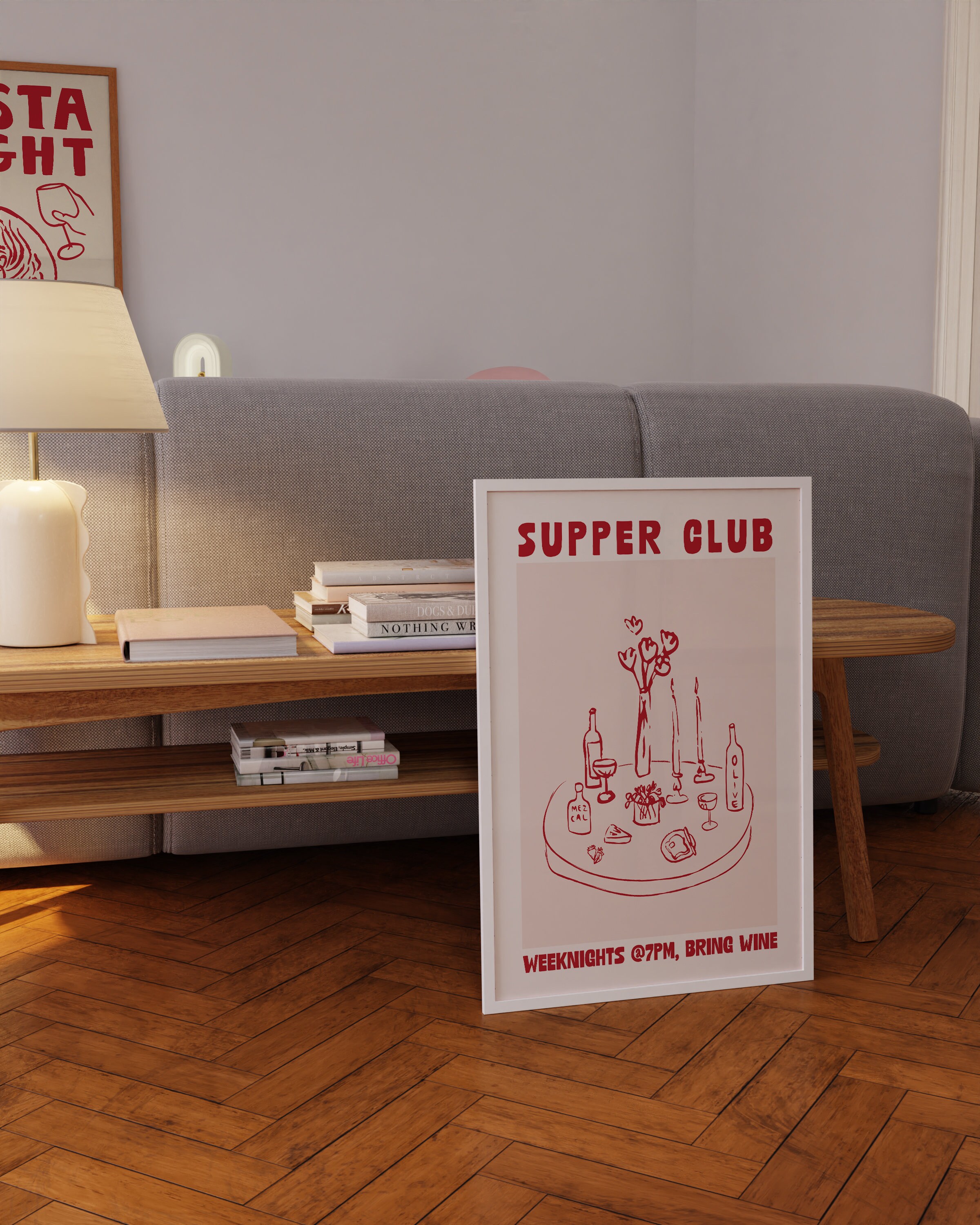 Red Supper Club Poster - Modern Kitchen Wall Art- Wine Art- Vintage ...