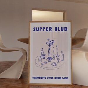 Supper Club Poster - Modern Kitchen Wall Art- Wine Art- Vintage Food ...