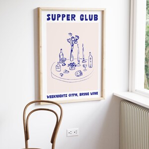 Supper Club Poster - Modern Kitchen Wall Art- Wine Art- Vintage Food ...