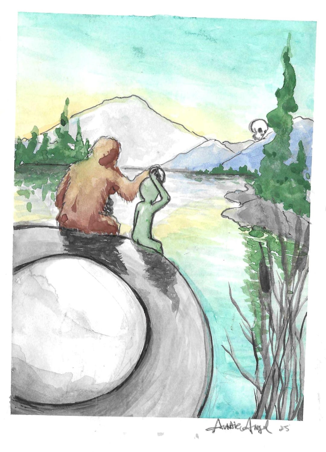 Watercolor Alien Sasquatch Chillin Chill Summe Winter Fall Spring ...