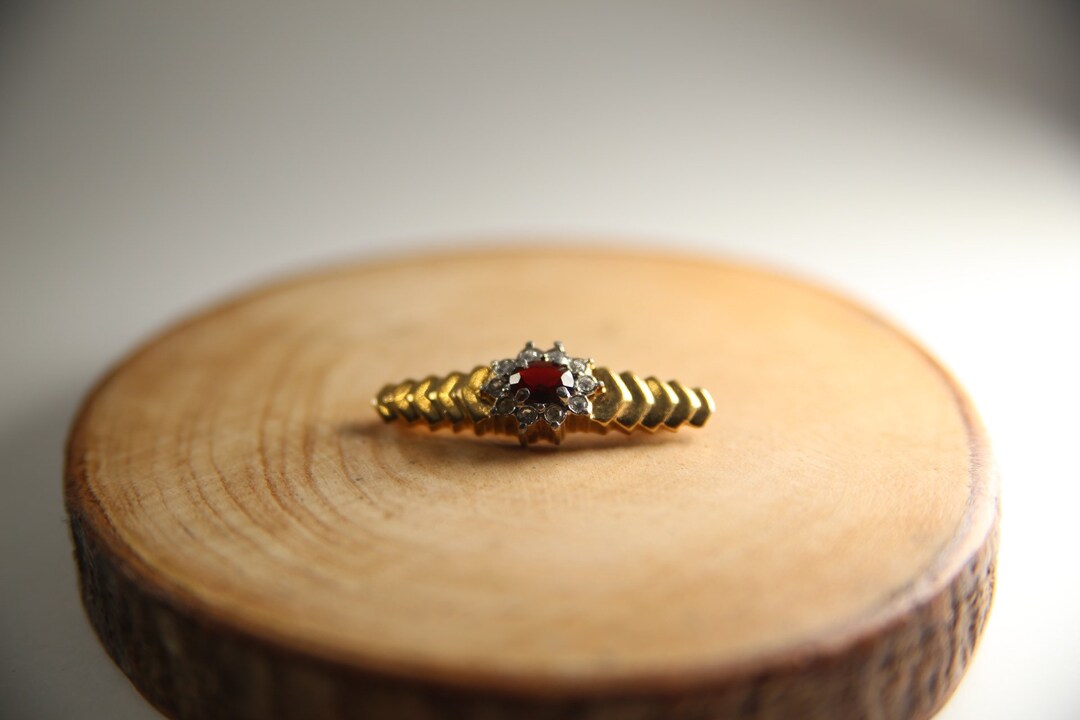 Vintage Gold Pin With Red and White Gems. - Etsy