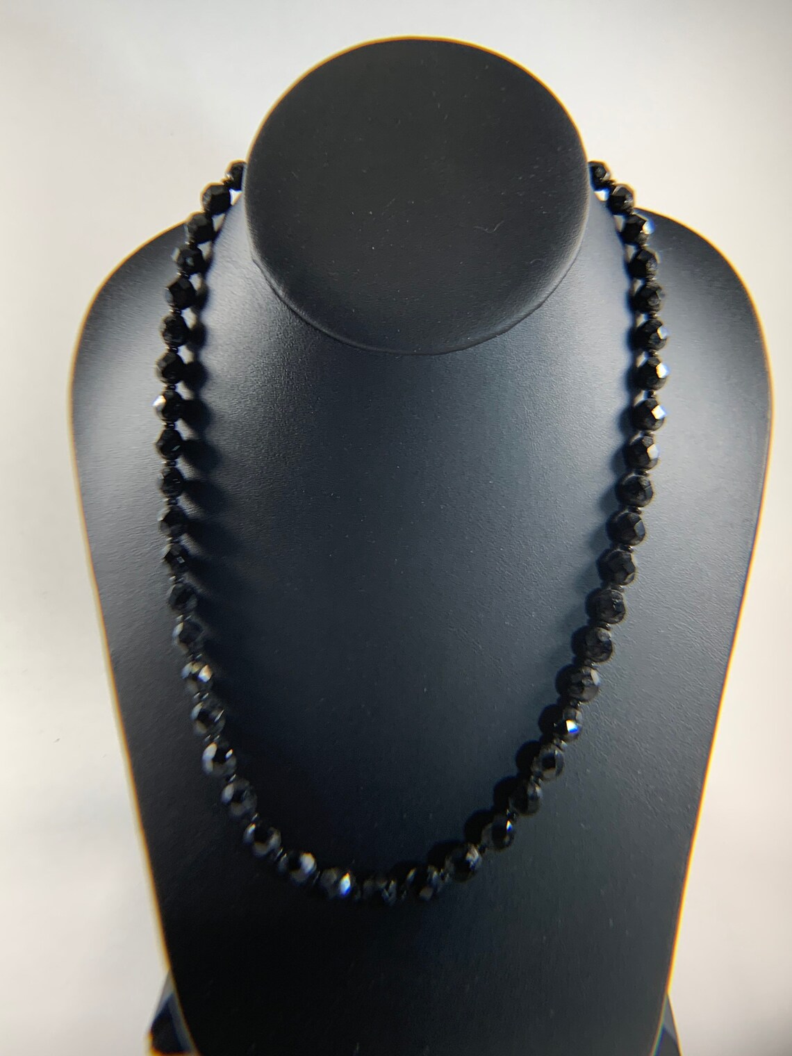 Vintage Black Beaded Necklace - Etsy
