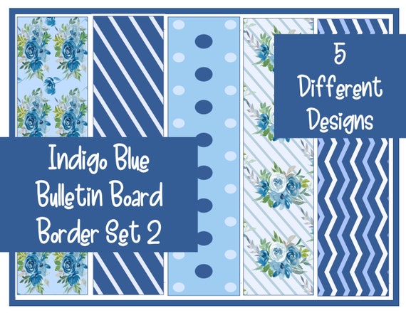 Indigo Blue Bulletin Board Border 5 Printable Designs set 2 - Etsy