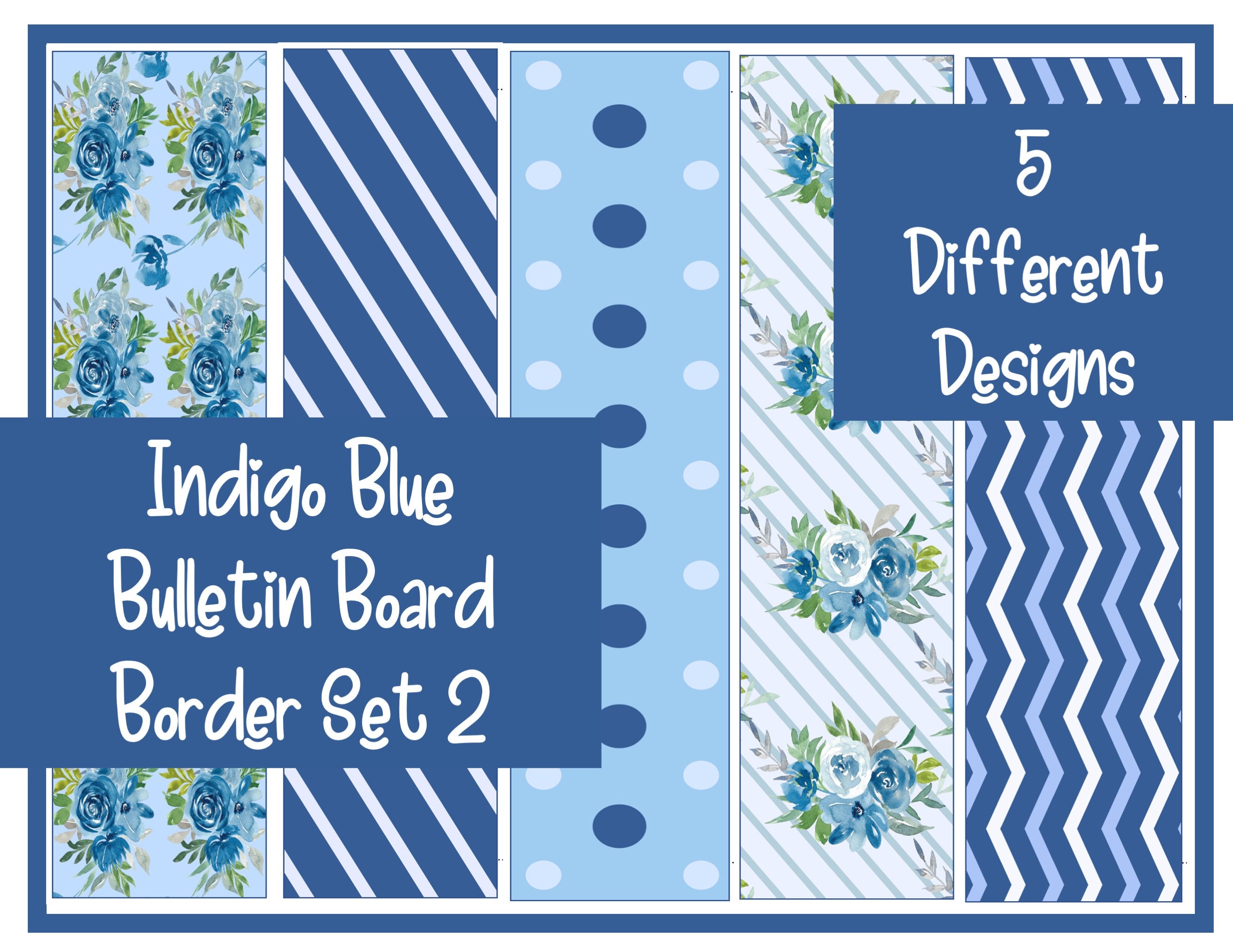 Indigo Blue Bulletin Board Border 5 Printable Designs (set 2) - Etsy