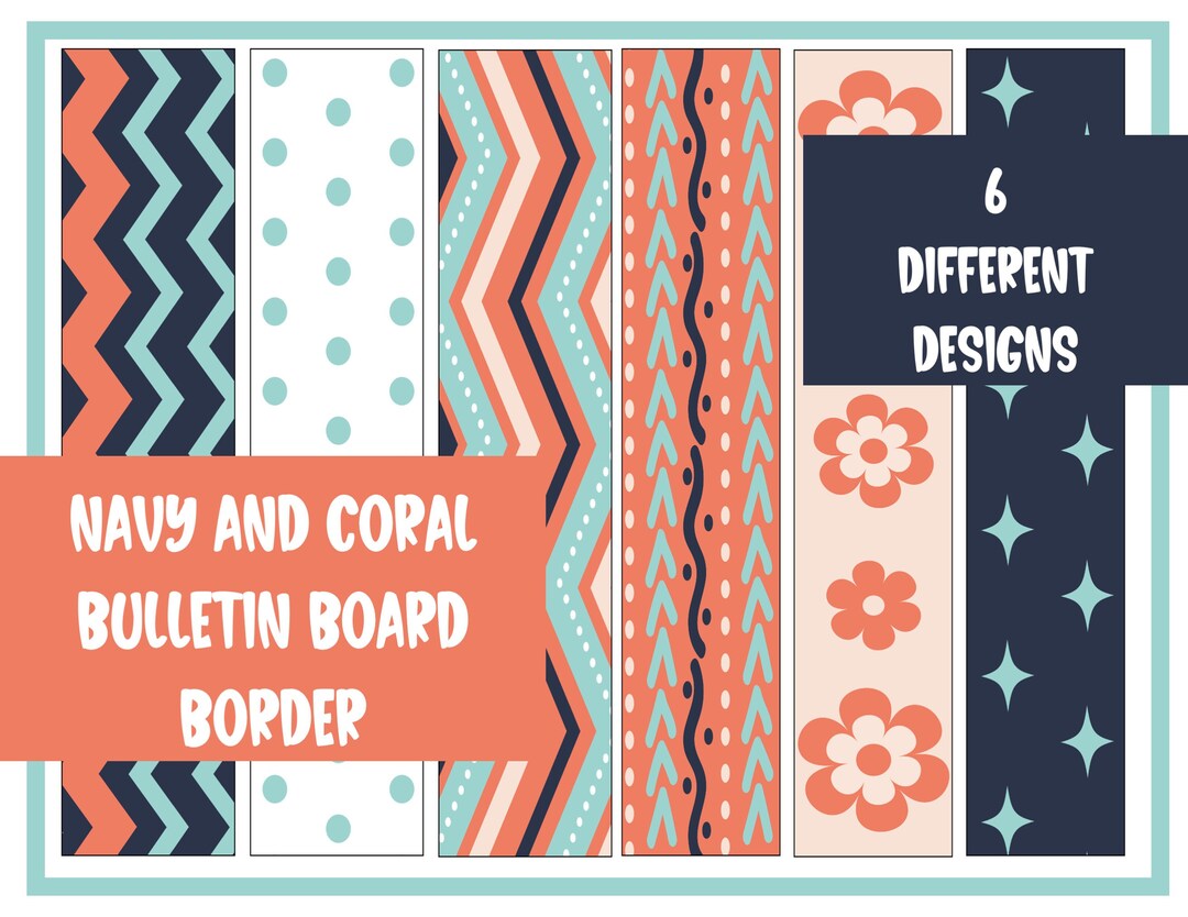 Navy and Coral Bulletin Board Border 6 Printable Designs - Etsy