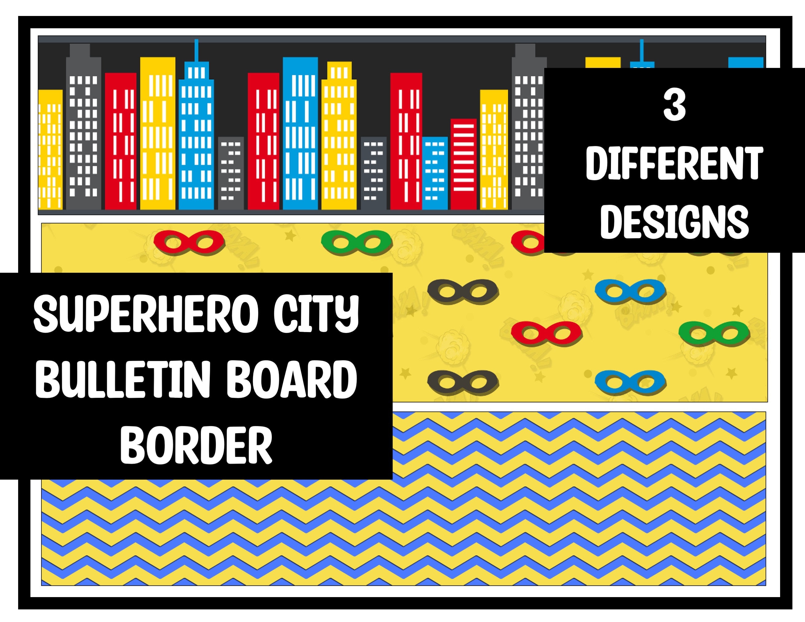 Superhero City Bulletin Board Border 3 Printable Designs - Etsy