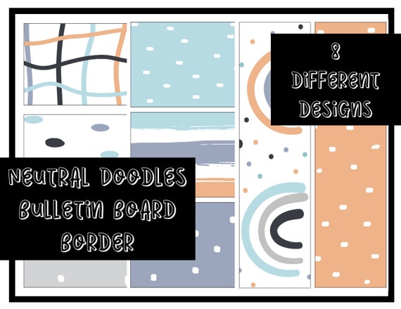Neutral Doodles Bulletin Board Border 8 Printable Designs - Etsy