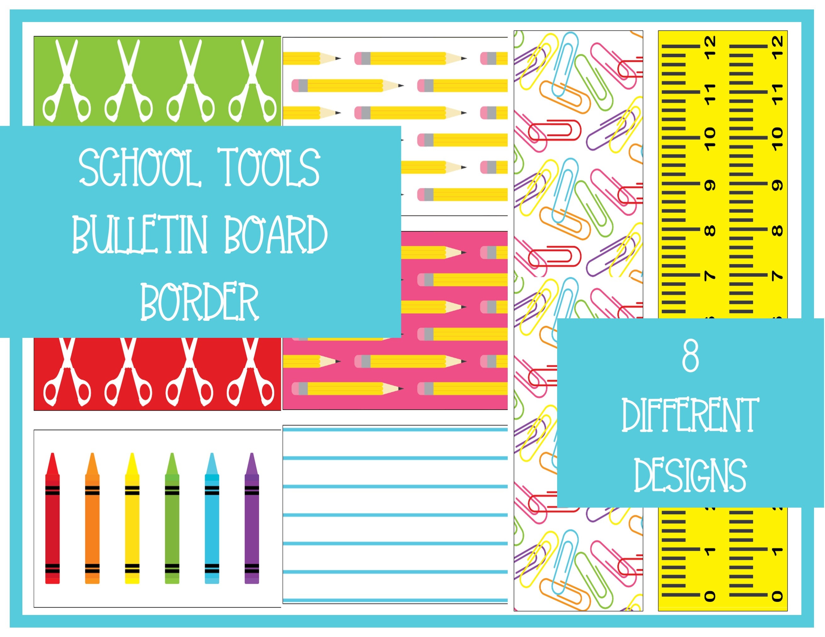 School Tools Bulletin Board Border 8 Printable Designs, Ruler Border ...