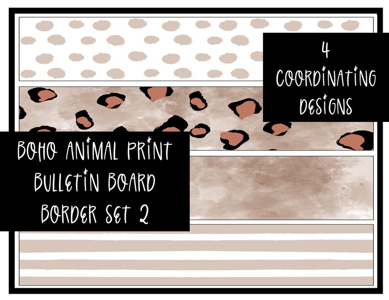 Boho Animal Print Bulletin Board Border 4 Printable Designs - Etsy