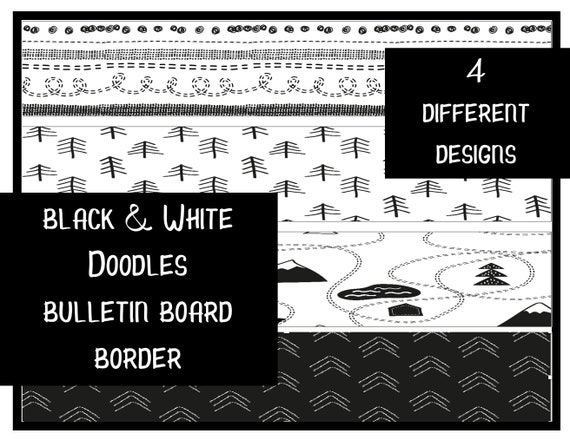 Black & White Doodles Bulletin Board Border 4 Printable - Etsy