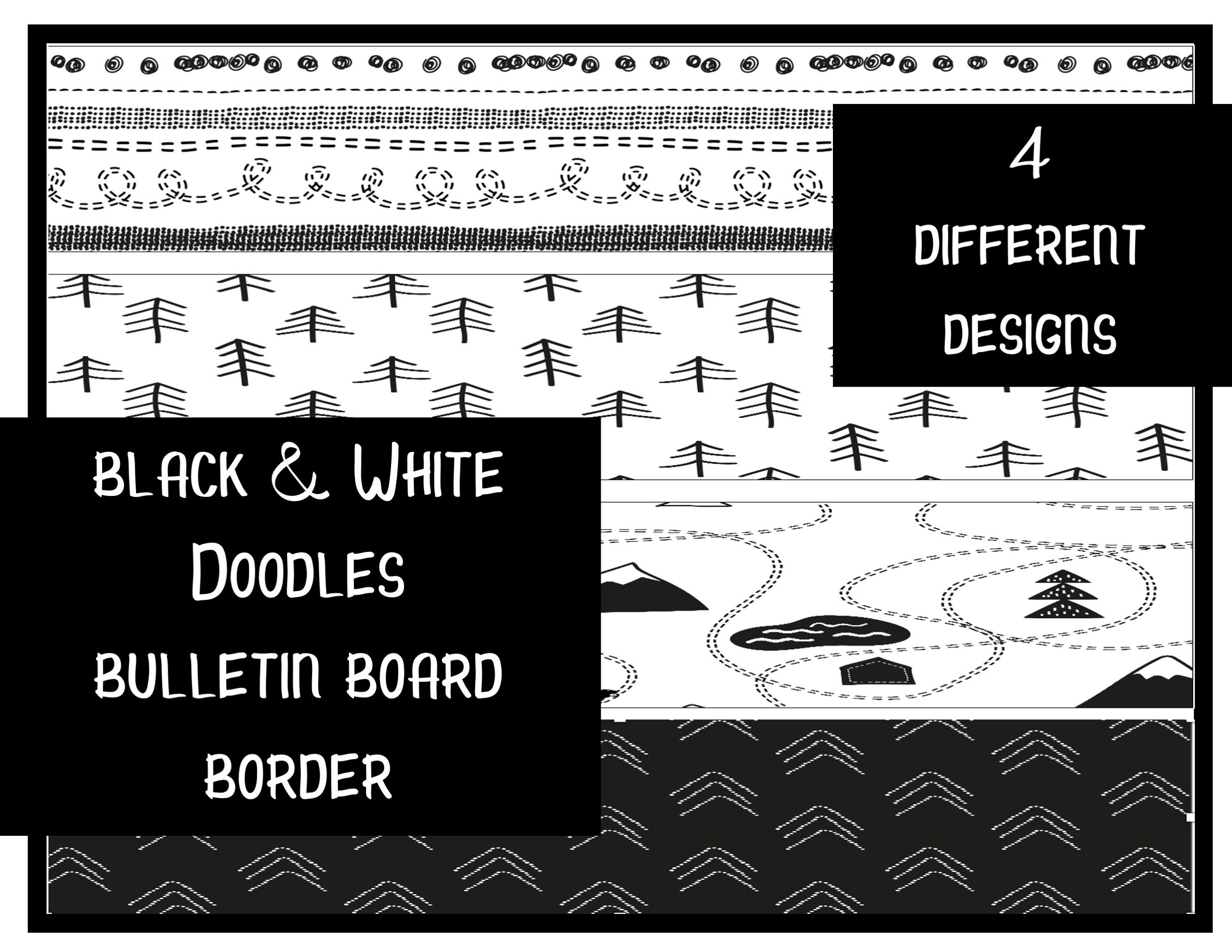 Black & White Doodles Bulletin Board Border 4 Printable Designs - Etsy