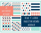 Coral and Blue Bulletin Board Border 12 Printable Designs - Etsy