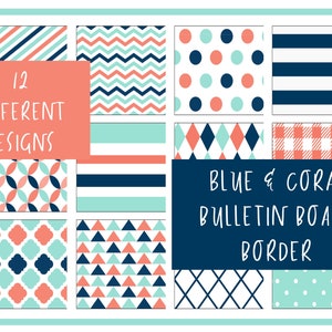 Coral and Blue Bulletin Board Border 12 Printable Designs School Border ...