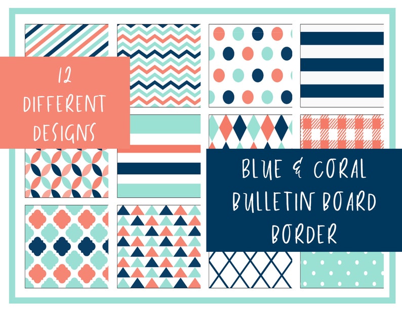Coral and Blue Bulletin Board Border 12 Printable Designs School Border ...