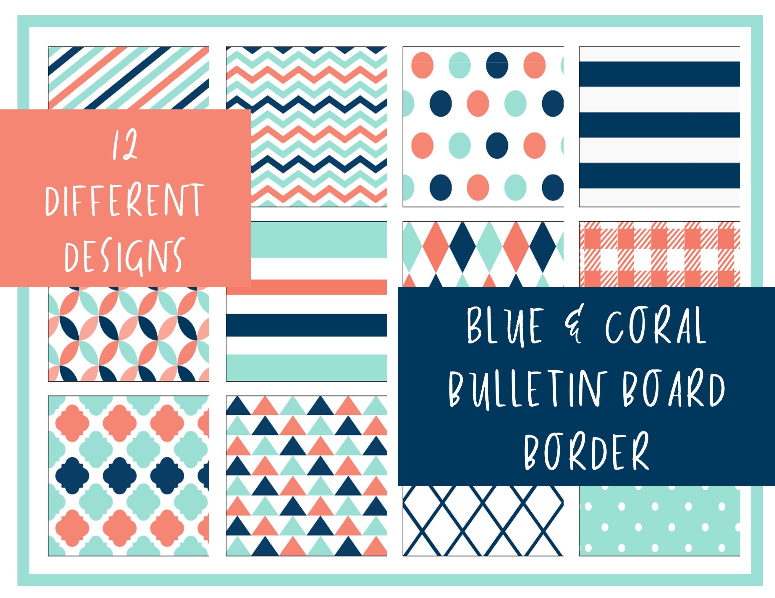 Coral and Blue Bulletin Board Border 12 Printable Designs School Border ...