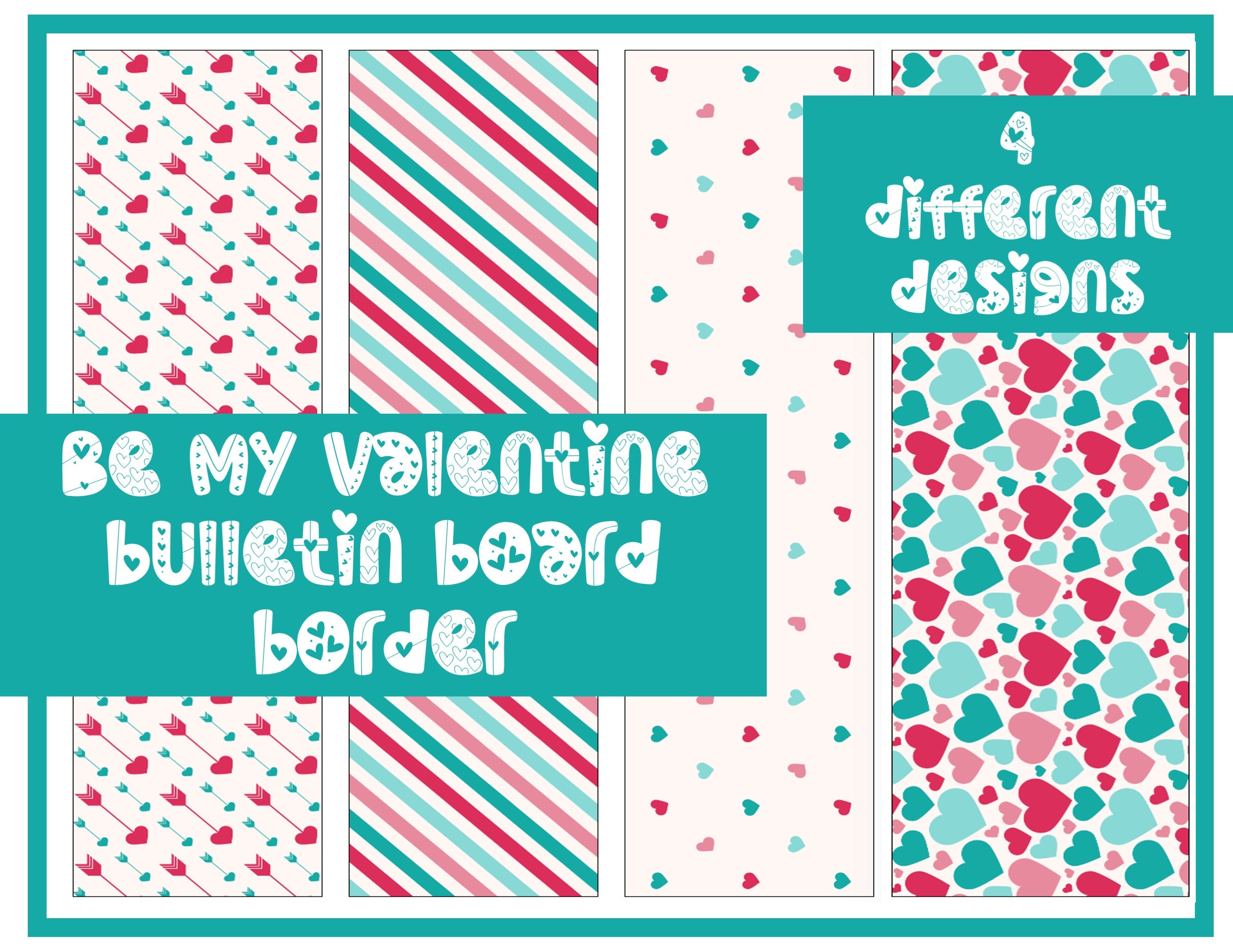 Be My Valentine Bulletin Board Border 4 Printable Designs - Etsy