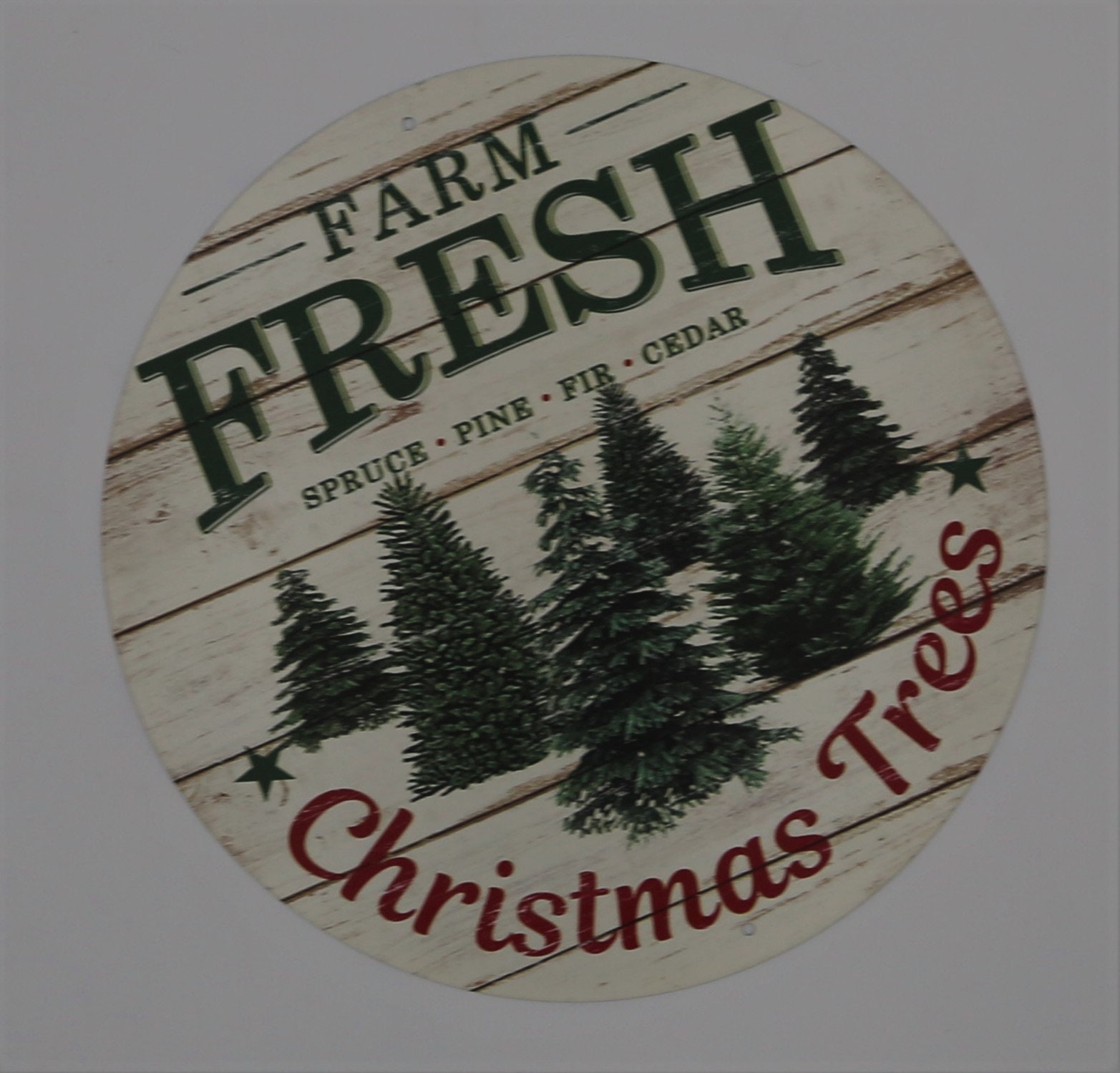 12 Metal Round Sign, Farm Fresh Christmas Trees, Wreath Decor, Wreath ...