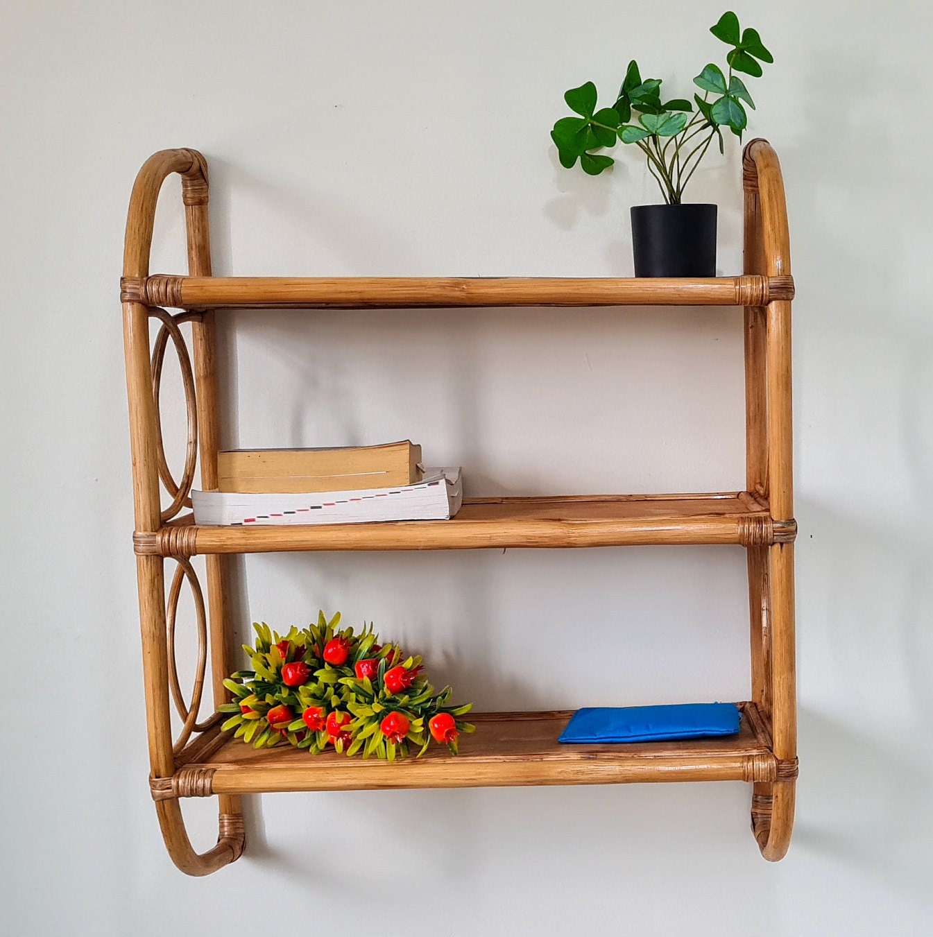 Rattan Wall Shelfthree Tier Wall Shelf Boho Wall Shelfcane - Etsy