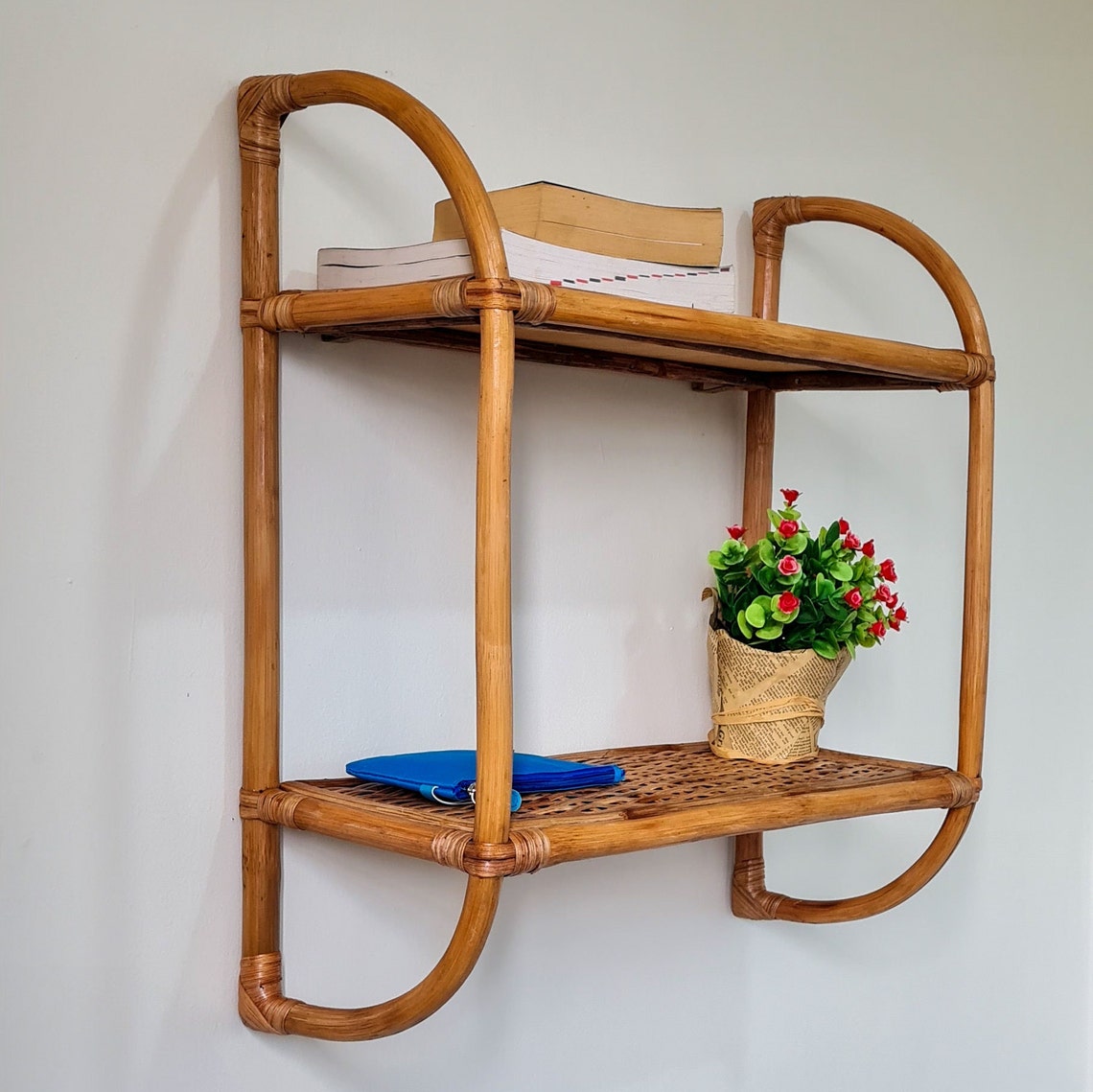 Rattan Wall Shelftwo Tier Wall Shelf Boho Wall Shelfcane - Etsy