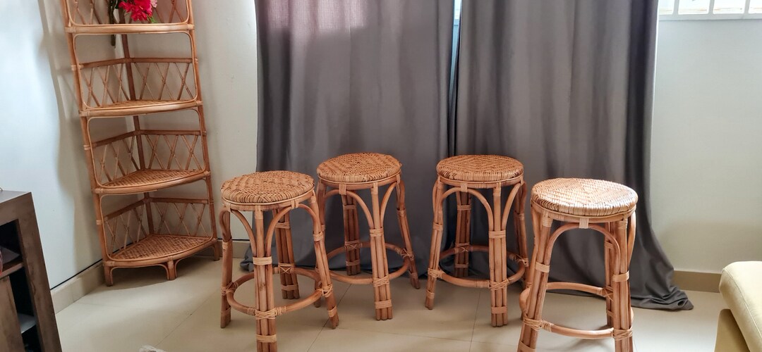Rattan Bamboo Stool, Cane Stool Bamboo, Bar Stool, Bar Chair, Counter ...