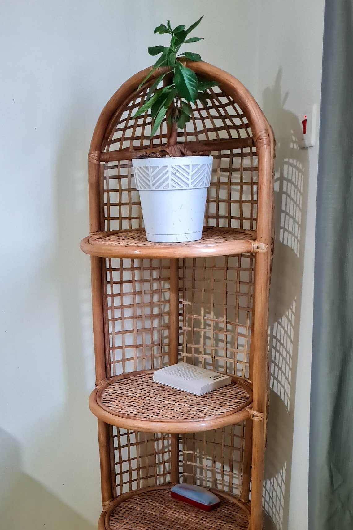 4-tier Round Edged Rattan Wicker Corner Shelf Boho Corner - Etsy Canada