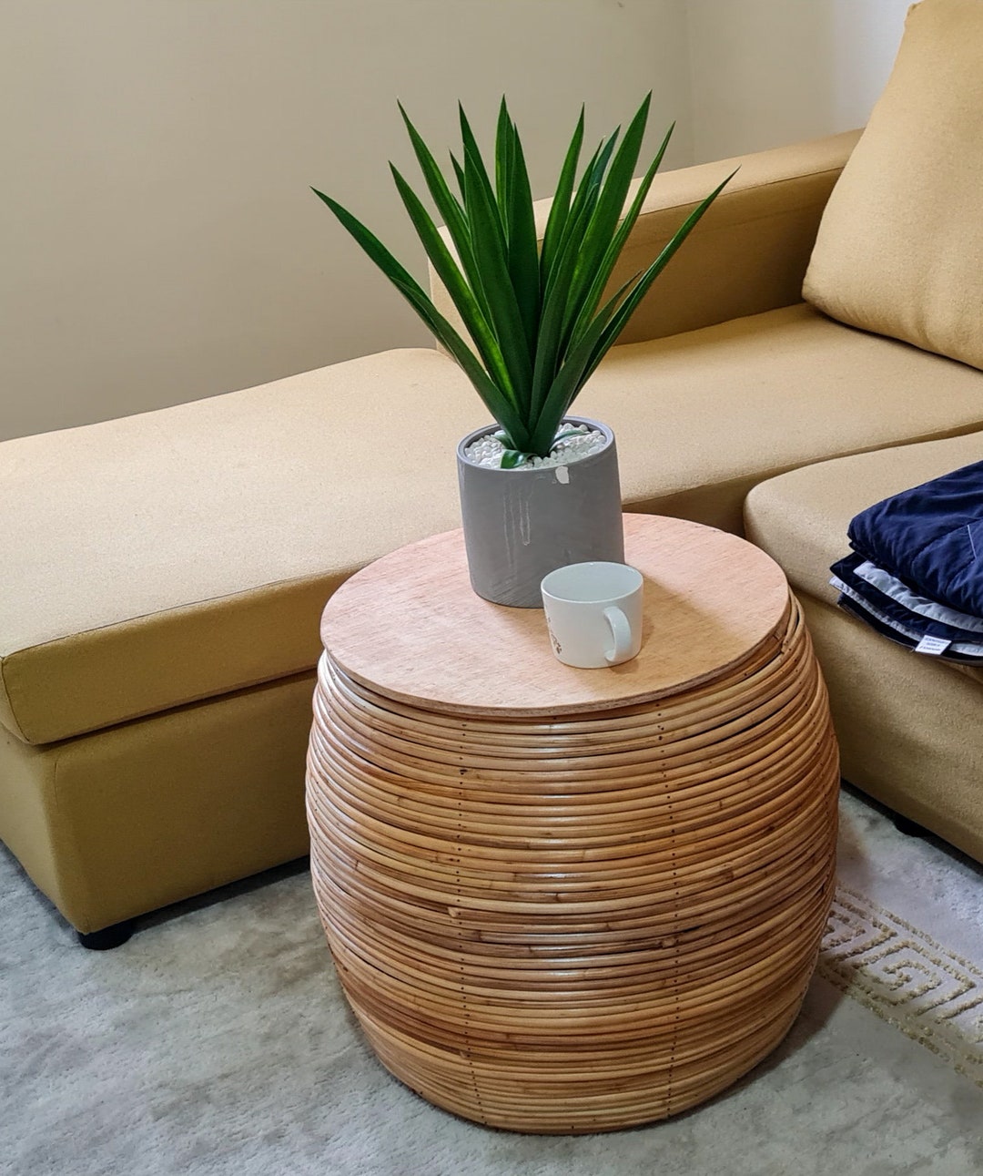 Round Rattan Center Table With Storage, Cane Coffee Table With Storage ...